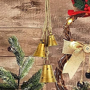 Styleonme Decorative Bells, Christmas Bells, Metal Indoor and Outdoor Blessing Bells, 3-Piece Set of Harmonious Bells, Vintage Handmade and Rustic Lucky Christmas Bells Hanging on a Rope