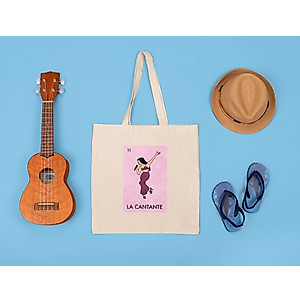 Pop Threads La Cantante Singer Mexican Lottery Funny Parody Tejano Music Black 15x15 inches Large Canvas Tote Bag