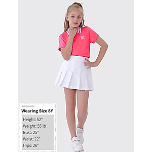 EXARUS Girls' Short Sleeve Golf Tennis Polo Shirts Kids 1/4 Zip Athletic Workout Quick Dry Golf Clothes UPF 50+ T-Shirts Rose 8 Years