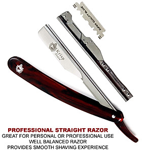 Krisp Beauty Professional Classic Straight Edge Barber Razor For Close Shaving - Salon Quality Manual Men's Beard Cut Throat Shavette With 10 Shaving Blades