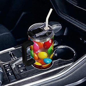 FZQVSGW Colorful Candy 40 Oz Tumbler with Handle And Straw Stainless Steel Vacuum Insulated Tumblers Reusable Keep Drinks Cold Coffee Cup Holder Friendly Gifts for Women Men Car Gym Travel