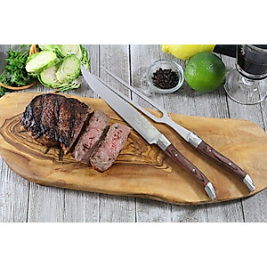 French Home Laguiole Carving Knife and Fork Set - Stainless Steel Knife & Carving Fork Cutlery Set with Pakkawood Handles, Etched Detailing & Iconic Bee Emblem