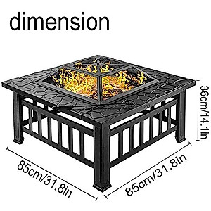 Garden Fire Pit Portable Grill Barbecue Rack Outdoor Fire Pits Table Top Fire Pit Wood Burning Stove, Square Backyard Fire Pit with Lid for Backyard Patio with Cover BBQ Cooking for Backyard