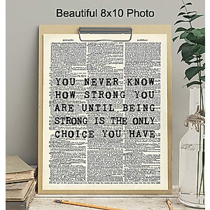 Strength, Perseverance, Uplifting 8x10 Motivational Poster - Upcycled Dictionary Decor, Art Poster, Home Decoration - Unframed Picture, Photo Print