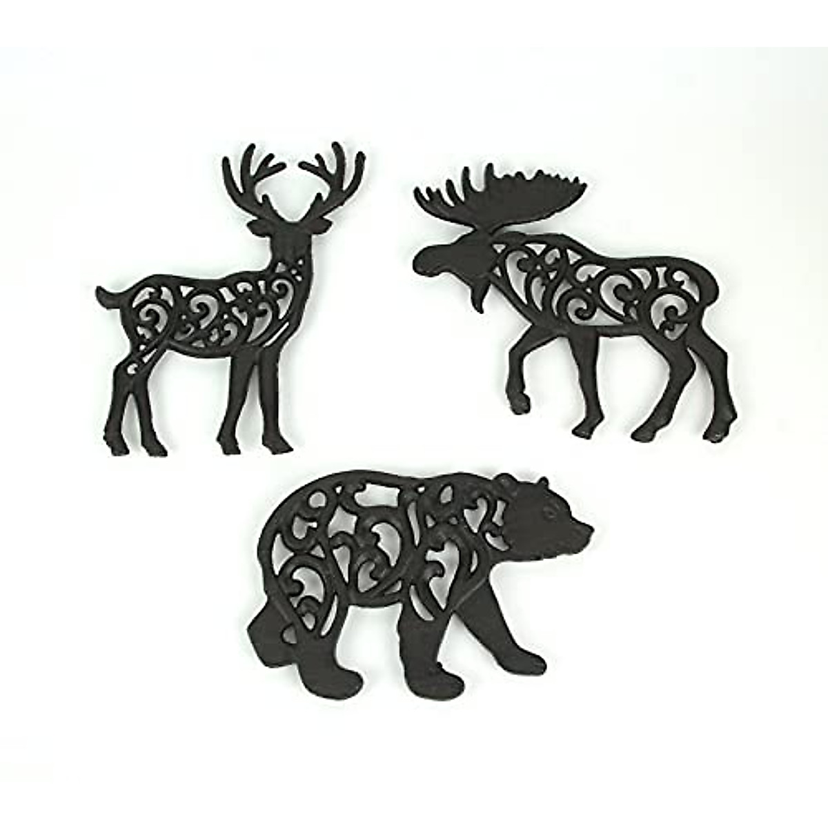 Set of 3 Cast Iron Lodge Design Wild Animal Western Kitchen Décor Trivets Decorative Wall Hanging Art Deer Moose Bear