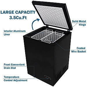 COOLHOME 3.5 Cubic Feet Chest Freezer with Removable Basket, from 6.8℉ to -4℉ Free Standing Compact Fridge Freezer for Home/Kitchen/Office/Bar (BLACK, 3.5 cubic feet)