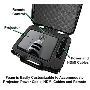 Casematix Portable Video Projector Travel Case with Customizable Foam Compatible with Optoma HD146X, HD28HDR, HD142X HD243X, HD141X, HD143X, HD28DSE, HD27, HD26 and More
