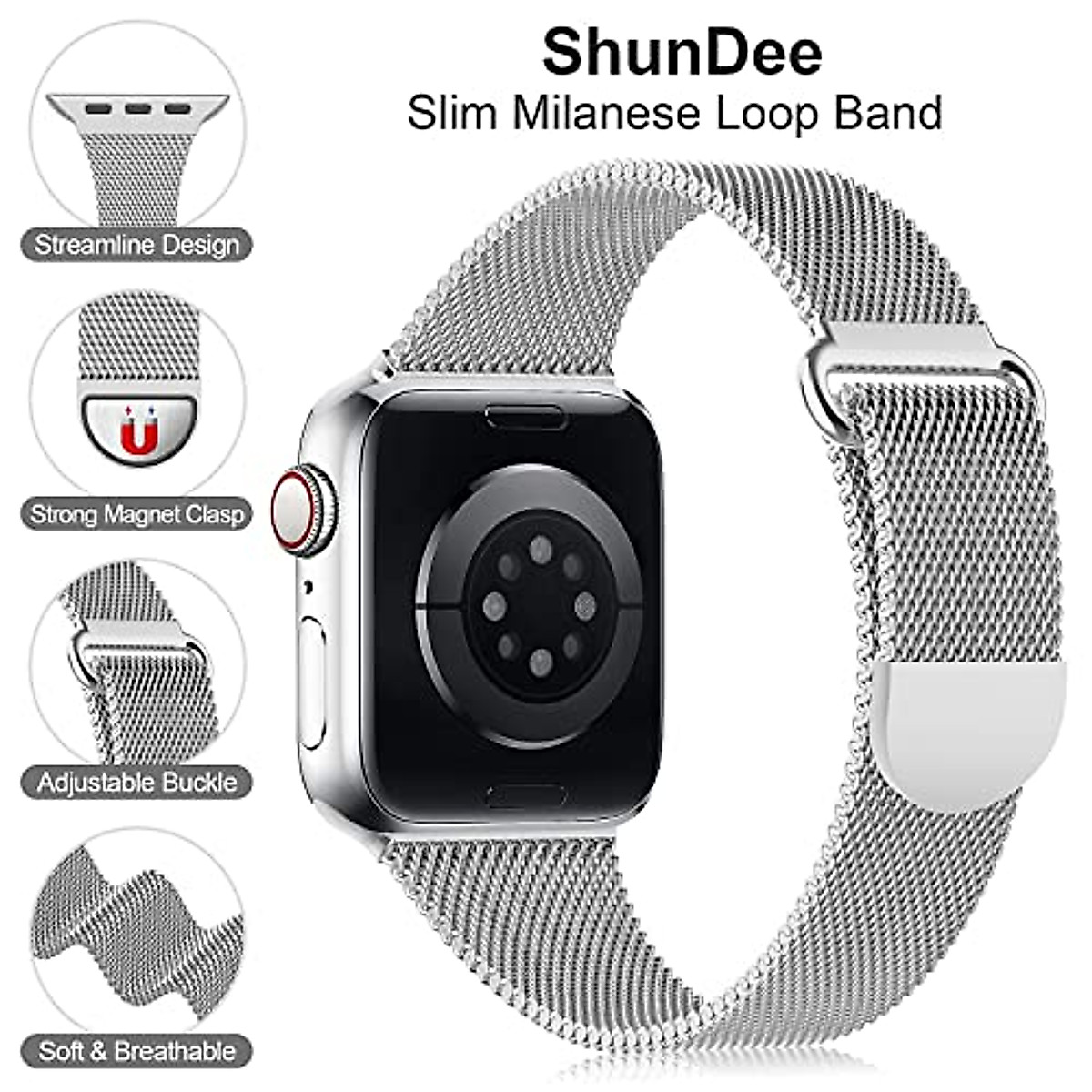 Slim Metal Band Compatible with Apple Watch Bands 40mm 44mm 41mm 45mm 38mm 42mm Women,Thin Narrow Stainless Steel Mesh Milanese Loop Magnetic Replacement Strap for iWatch SE Series 8 7 6 5 4 3 2 1