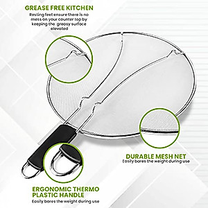 13" Grease Splatter Screen for Cooking | Stainless Steel Oil Splatter Guard and Ultra-Fine Mesh Protects Skin from Burns | TPR Tight-Grip Handle