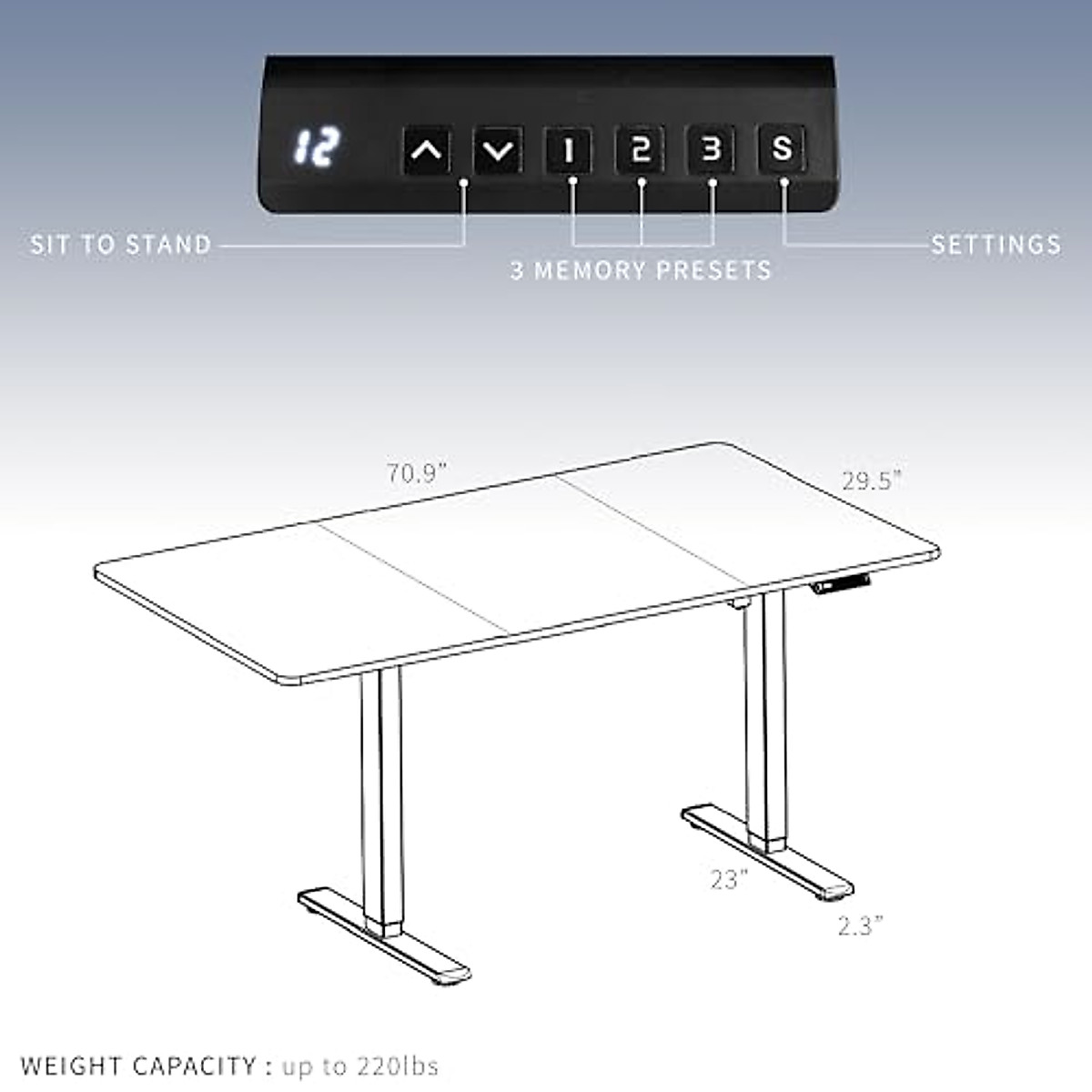 VIVO Electric Height Adjustable 71 x 30 inch Memory Stand Up Desk, Light Wood 30 inch Deep Table Top, White Dual Motor Frame, Preset Controller, E2B Series, DESK-KIT-E2W7C