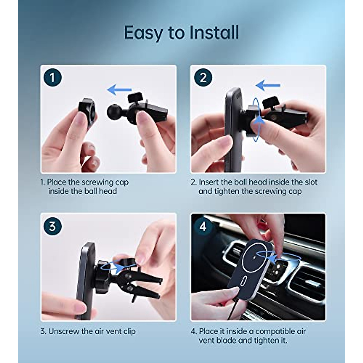 Magnetic Wireless Car Charger, 360°Adjustable Magnetic Air Vent Mount Compatible with MagSafe Car Charger, Compatible with iPhone 14/13/12 Pro Max Plus Mini(Caseless), Mag Safe Case(with Car Adapter)