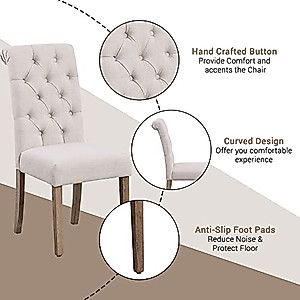 BTEXPERT BB5106-2 High Back Tufted Parsons Upholstered Padded Dining Room Chairs Side Wood Accent-Two Pack, Set of 2, Ivory Beige Linen Fabric