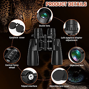 10-30x50 Zoom Binoculars for Adults, High Powered Military Binoculars for Bird Watching Traveling Hunting Concerts with Large View,BAK4,FMC Lens,Clear Low Light Vision at Night