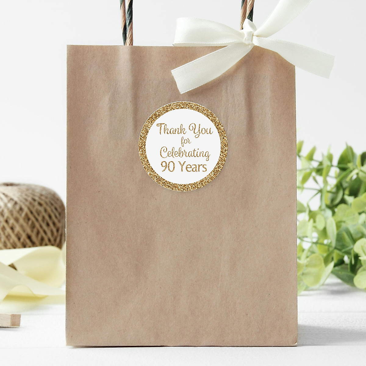 White and Gold 90th Birthday Thank You Stickers - 1.75 in - 40 Labels, 90th Birthday Decorations