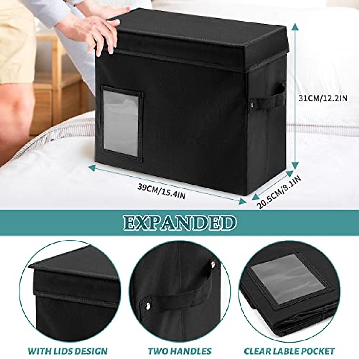 ZOOS Storage Bins with Lids and Handles, 2 Pack Large Collapsible Storage Bins for Clothes, Fabric Storage Boxes Organizer Containers with Cover for Home Bedroom Closet Office, 15.4x8.1x12.2in