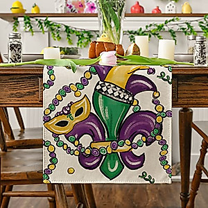 Artoid Mode Irises Carnival Mardi Gras Table Runner, Seasonal Kitchen Dining Table Decoration for Indoor Party Home 13x72 Inch…