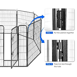 Giantex 40 inch Dog Fence with Door, 16/8 Panels Dog Playpen for Outside Large Dogs, Portable Pet Playpen Fencing Enclosures, Heavy Duty Metal Camping Dog Fences for The Yard (16 Panels, 40 inch)