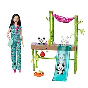 Barbie Careers Doll & Playset, Baby Panda Care and Rescue with Vet Doll, 2 Color-Change Pandas & 20+ Accessories