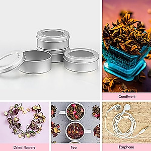 2 Ounce Metal Tin Cans Round Empty Container Salve Tins with Clear Screw Lid for Kitchen, Office, Candles, Candies ()