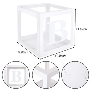 RUBFAC Baby Boxes with 8 Letters and 36 Balloons, 4pcs Clear Balloon Boxes for Baby Shower Décor BABY Blocks Design for Boys Birthday Party Decorations