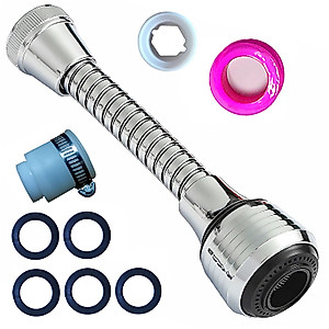 Flexible Faucet Sprayer Attachment 360 ° Kitchen Sink Aerator Extender ABS Polished Chrome for Cold Hot Water (Silver）