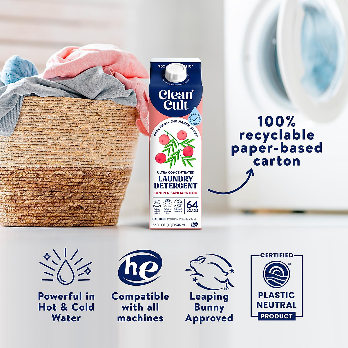 Ultra Concentrated Liquid Laundry Detergent Soap, 192 loads (96 oz), Long Lasting Scent, 90% Less Plastic, No Harsh Chemicals, Juniper Sandalwood, Defeats Stains & Odors, HE/Standard Compatible