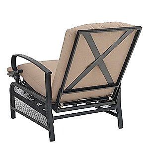 MFSTUDIO Patio Recliner Chair Metal Adjustable Back Outdoor Lounge Chair with 100% Olefin Cushion(Beige)