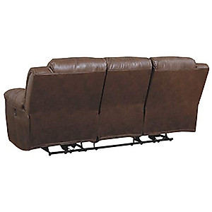 Signature Design by Ashley Stoneland Faux Leather Manual Pull Tab Reclining Sofa, Dark Brown