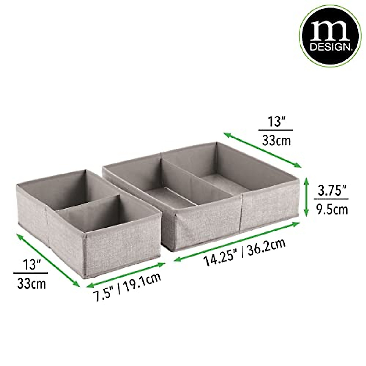 mDesign Fabric Drawer Organizer Bins, Kids/Baby Nursery Dresser, Closet, Shelf, Playroom Organization, Hold Clothes, Toys, Diapers, Bibs, Blankets, Lido Collection, Set of 2, 3 Pack, Linen/Tan