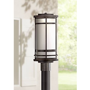 Theola Modern Contemporary Outdoor Post Light Fixture Bronze Brown Metal 19" Etched Glass Shade for Exterior House Porch Patio Outside Deck Garage Yard Front Door Garden Home - Possini Euro Design