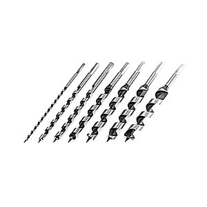 QWORK Auger Drill Bit Set, 7 Piece Set 9" Auger Bit Set Hardened Alloy Steel Ship Auger Bit Creates Deep Clean Hole Precise Drilling for Wood Drilling 1/4", 3/8", 1/2", 5/8", 3/4", 7/8",1"