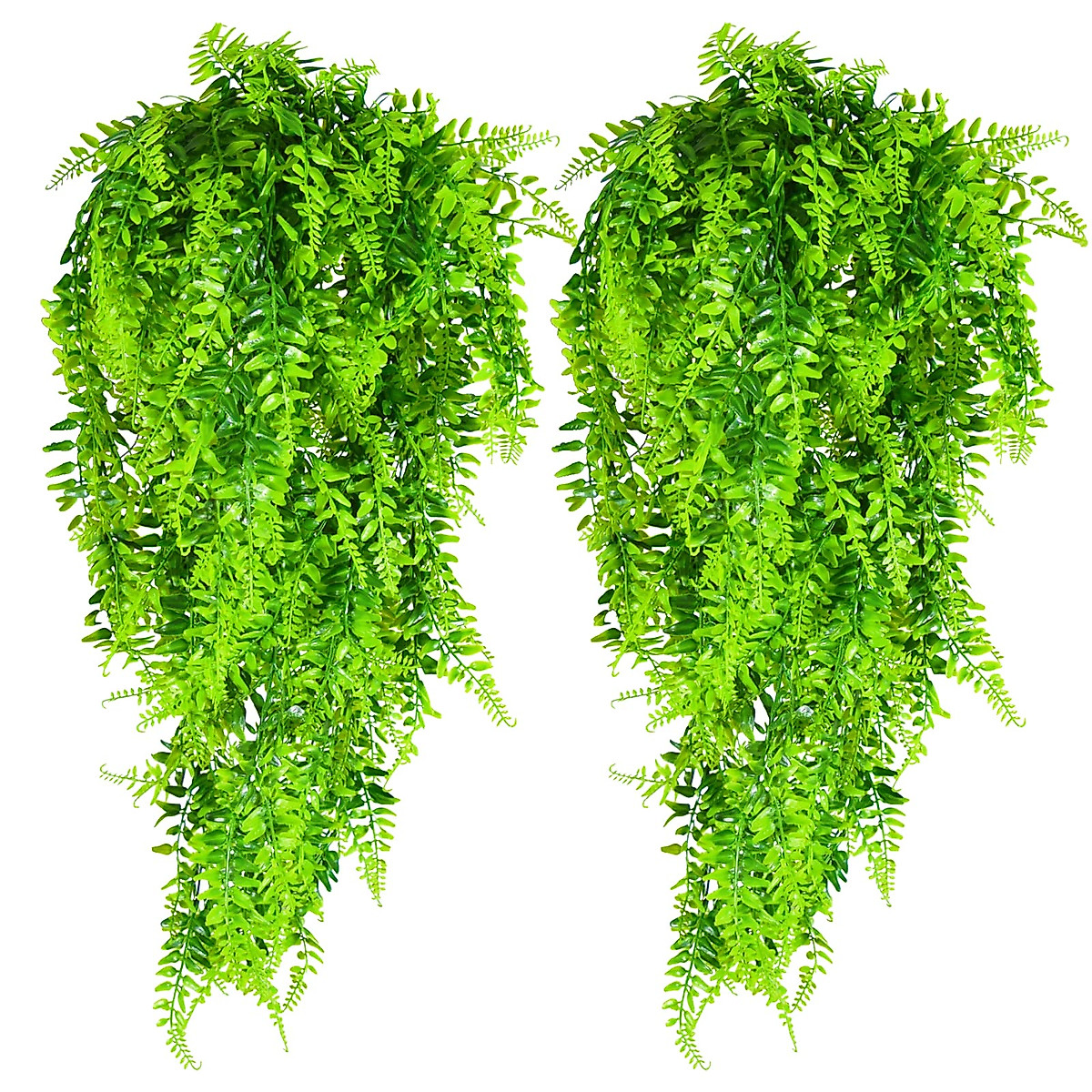 4 Pack Artificial Hanging Plants Fake Hanging Ferns Boston, Plastic Ivy Vines UV Resistant Faux Greenery Wall Plants for Outdoor Indoor Porch Yard Patio Office Garden Home Decor