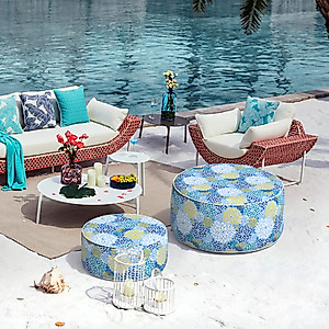 TWLEAR Indoor/Outdoor Inflatable Ottoman D31 x H14 inch, All Weather Ottoman Pouf, Portable Footstool Round Foot Rest Ottoman for Patio, Garden, Porch, Home, Dahlia Blue