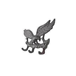 Handcrafted Nautical Decor Cast Iron Flying Eagle Landing on a Tree Branch Decorative Metal Wall Hooks 7.5