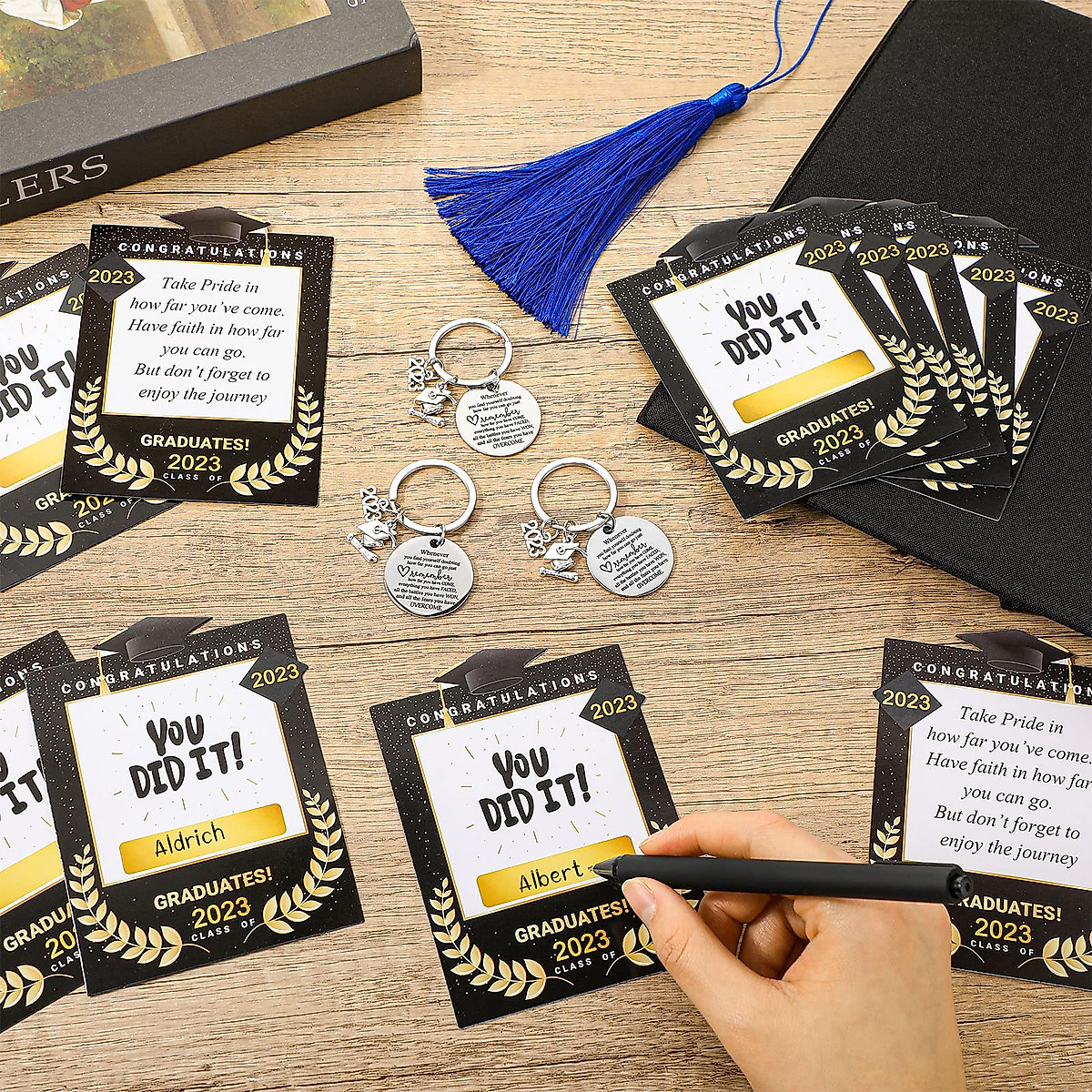 Bucherry 12 Sets 2024 Graduation Gifts Keychains Class of 2024 Gifts for Him Her Personalized Graduation Cards Inspirational Keychains College Graduation Gift Grad Keychain