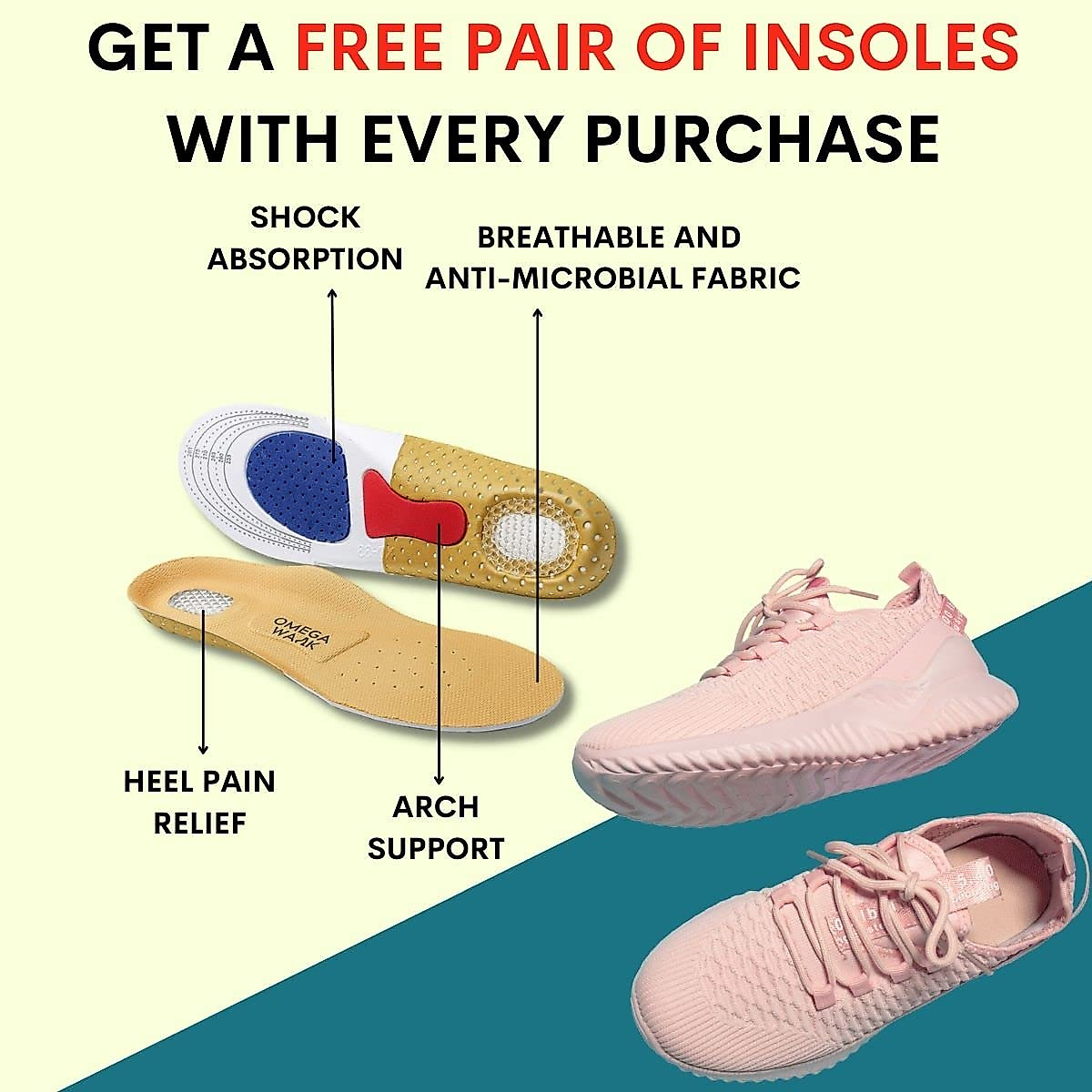 Omega Walk Women's Running Shoes | Stylish & Comfortable Walking Shoes for Women | Lightweight | Breathable | Slip-on Mesh Sneakers | Tennis Shoes | Perfect for Walking Travelling & Standing all-day