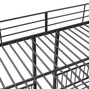 ATY L-Shaped Triple Bunk Beds with 2 Drawers, Full Over Twin & Twin Bunkbeds w/Storage Staircase, Metal Bedframe for 3 People, Save Space, Bedroom & Dorm Supplies, No Spring Required Needed, Black