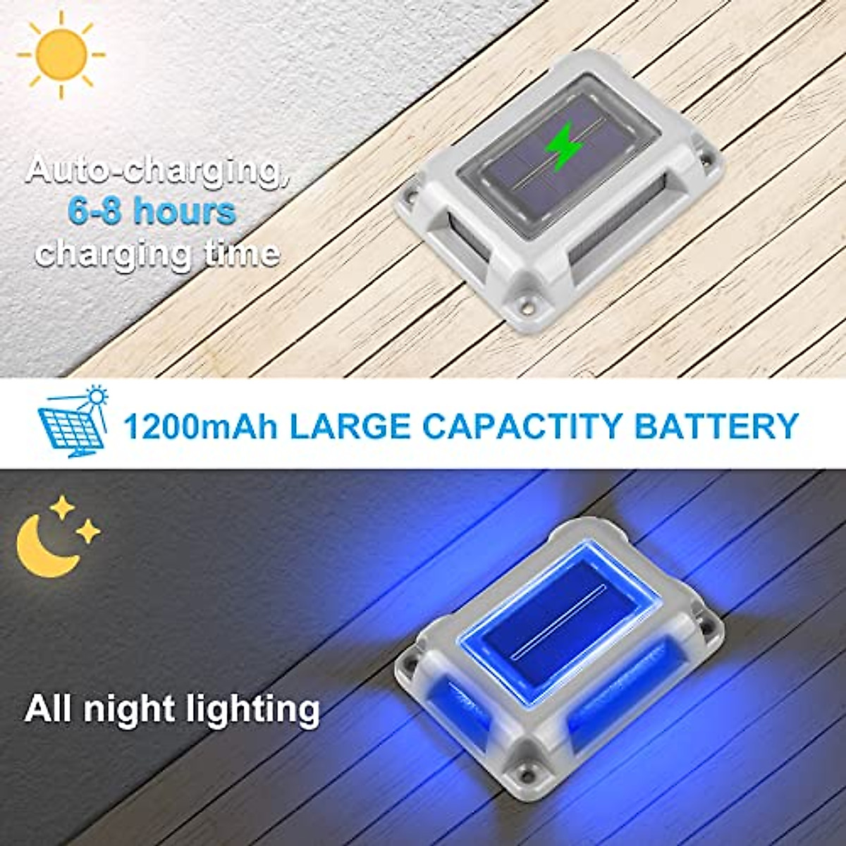 CREPOW Solar Deck Lights Driveway Dock Lights- 8 Packs Waterproof 1200mAh Solar Powered Outdoor LED Aluminum Dock Lighting Road Markers Step Lights for Driveway Sidewalk Garden Pathway Yard (Blue)