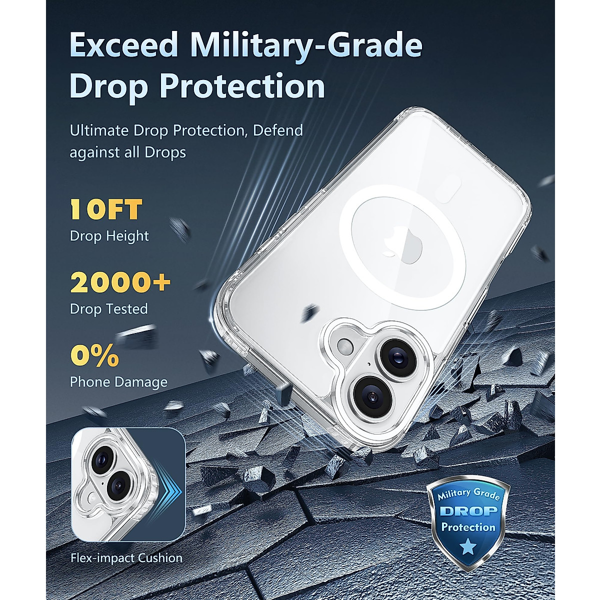 FNTCASE for iPhone 16 Case: Clear Magnetic Military Grade Drop Protection Anti Yellowing Slim Case - Rugged Shockproof Protective Transparent Cell Phone Cover(Clear)