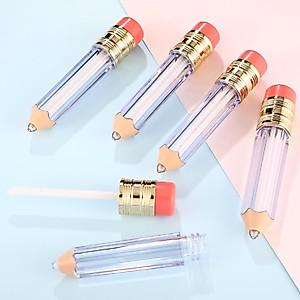 Blulu 24 Pcs 5 ml Pencil Lip Gloss Tube Containers Bulk Cute Empty Pencil Shaped Lipgloss Lip Balm Bottles Clear Refillable Lip Gloss Tube for Teacher's Presents Gifts Women Girls DIY Cosmetics