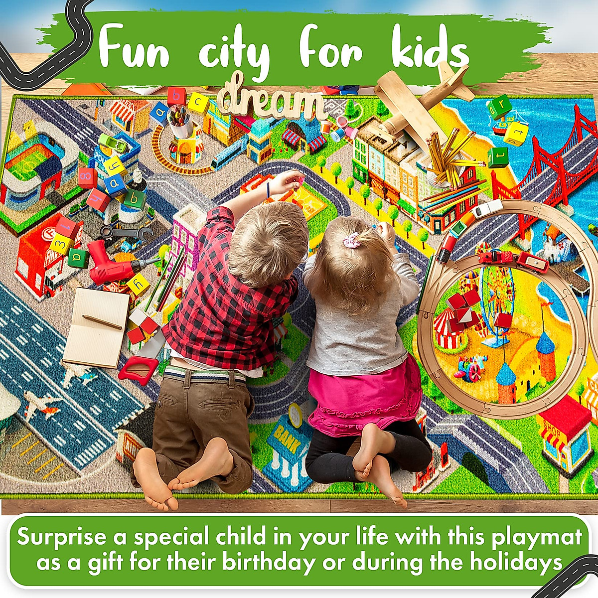 Kids Carpet Playmat City Life 3D Playroom Rug | 30 x 60 Inch Extra Large Toddler Activity Mat for Race Cars &amp; Toys | Playroom Rug Makes a Fun Educational Gift Idea for Boys &amp; Girls