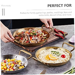 HANABASS 4pcs Dinner Nonstick Tray Pan for Use Hotpot Snack Chicken Steel Nabe Handle Cookware Serving Pot Induction Foods Golden Kitchen Home Paella Plate Restaurant Skillet Handles