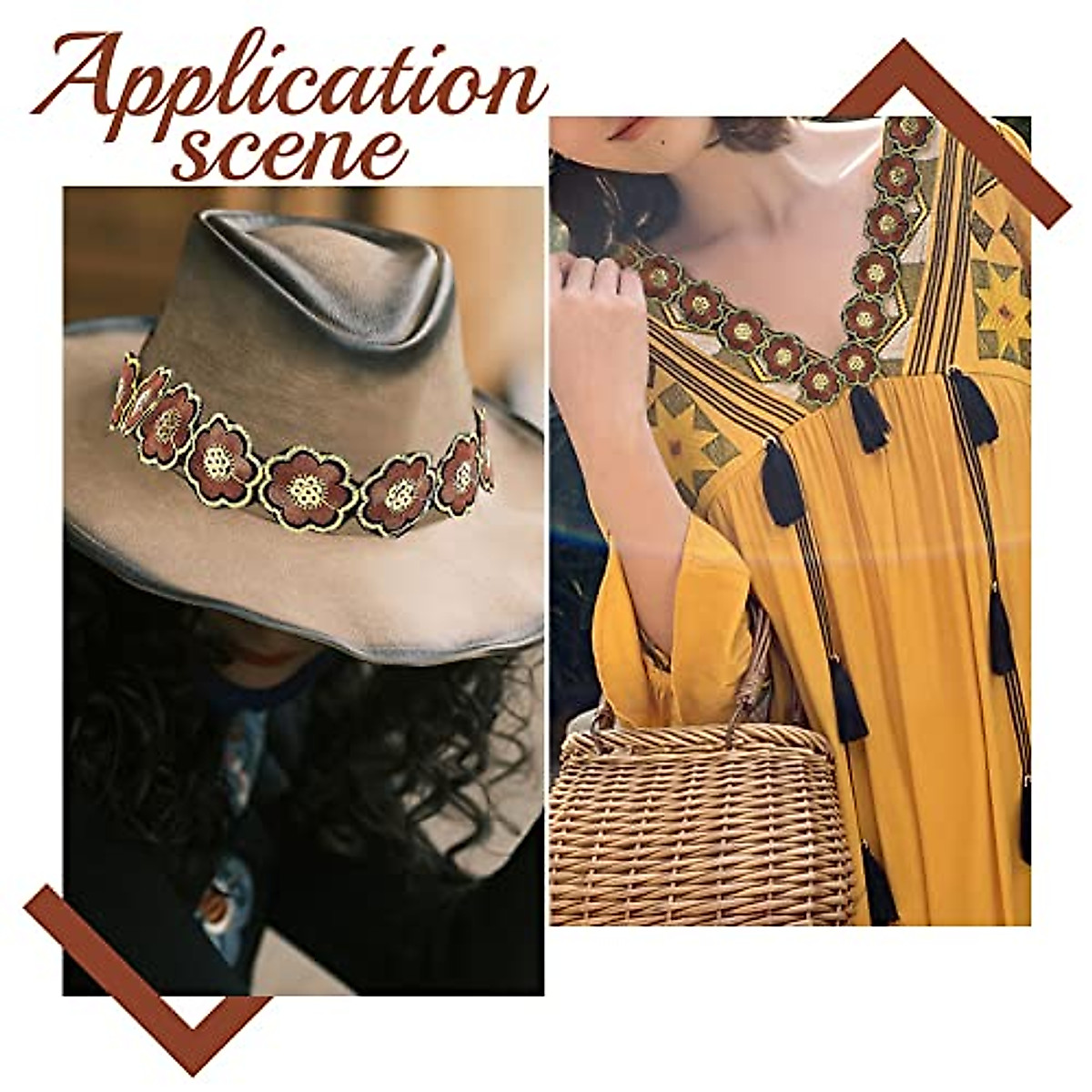 PH PandaHall 5 Yards Floral Embroidery Lace Trim, 1.6 inch Ethnic Jacquard Ribbon Flower Sewing Craft Edge Trim for Costume Bags Curtain Upholstery Home Decor, Saddle Brown