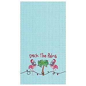 C&F Home Deck The Palms Cotton Christmas Embroidered Waffle Weave Kitchen Towel Decor Decoration Waffle Weave Kitchen Towel Blue