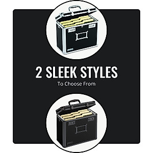 Vaultz File Organizer Box - 14 x 7 x 12.19 Inch Letter Size, Portable Locking Storage Totes with Dual Combination Locks for Filing Office Documents - Black