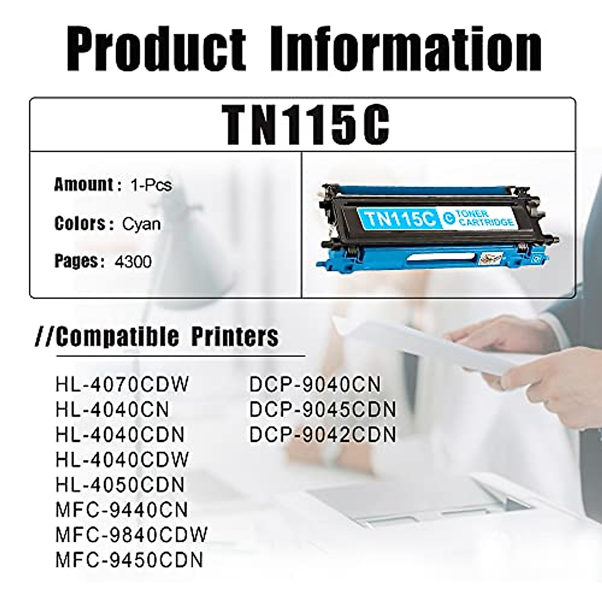 [1 Pack,Cyan] TN115C Compatible Toner Cartridge Replacement for Brother HL-4070CDW 4040CN 4040CDN MFC-9440CN DCP-9040CN Printer Toner Cartridge
