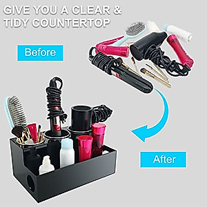 Hair Tool Organizer, Acrylic Hair Dryer Holder Blow Dryer Holder Bathroom Organizer Countertop for Curling Iron, Flat Iron, Blower, Hair Styling Tools and Accessories Organizer (Black)