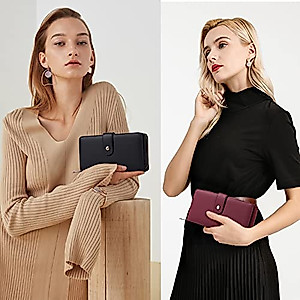 GAEKEAO Womens Wallet RFID Blocking Leather Zip Around Wallet Clutch Wristlet Large Capacity Travel Long Purse