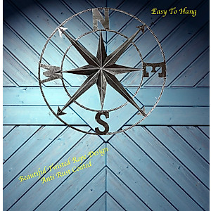 Urbalabs 24 Distressed Metal Wall Art Compass Home Nautical Decor Metal Art Decoration Bedroom Living Room Garden Office Wall Hanging Beach Decor Compass Rose Silver and Black (24)