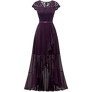 Daisyaner Women's V Neck Formal Floral Lace Bridesmaid Maxi Dress Evening Party Elegant Dresses Evening Prom Dress Grape S